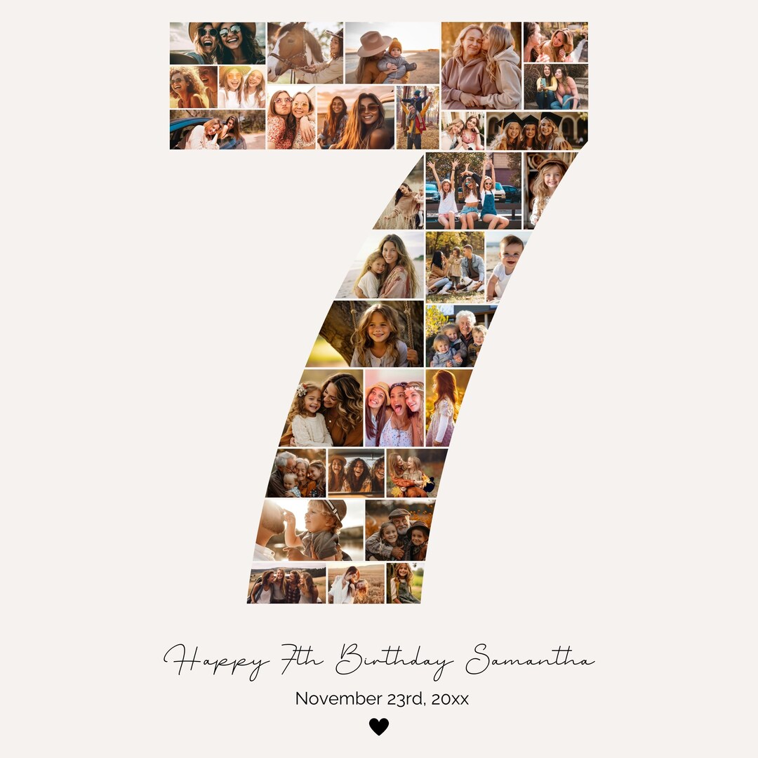 7th Birthday Photo Collage, 7th Birthday Gift, Birthday Number T ...