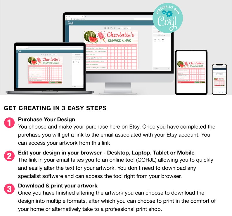 Watermelon Editable Reward Chart Behavior Chart Daily Chore - Etsy