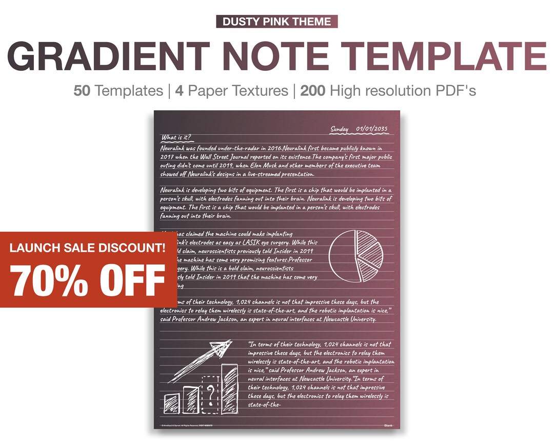 Dusty Pink Gradient Digital Notepaper Templates Notetaking Digital ...