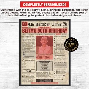 90th Birthday Newspaper Template Poster Printable 90th Birthday Party ...