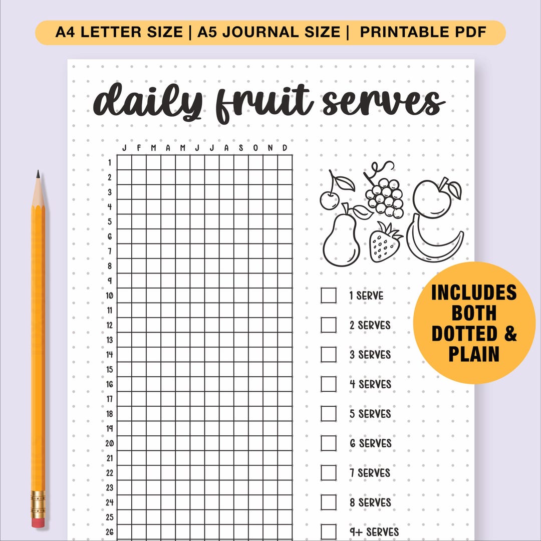 Yearly Fruit Tracker, Journal Page Printable, Fruit & Veg Habit Tracker ...
