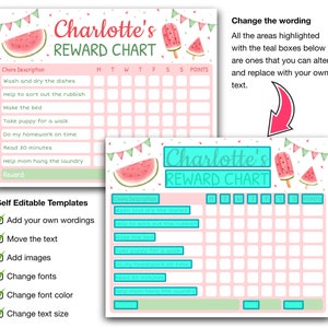 Editable Watermelon Reward Chart, Behavior Chart, Daily Chore Chart ...