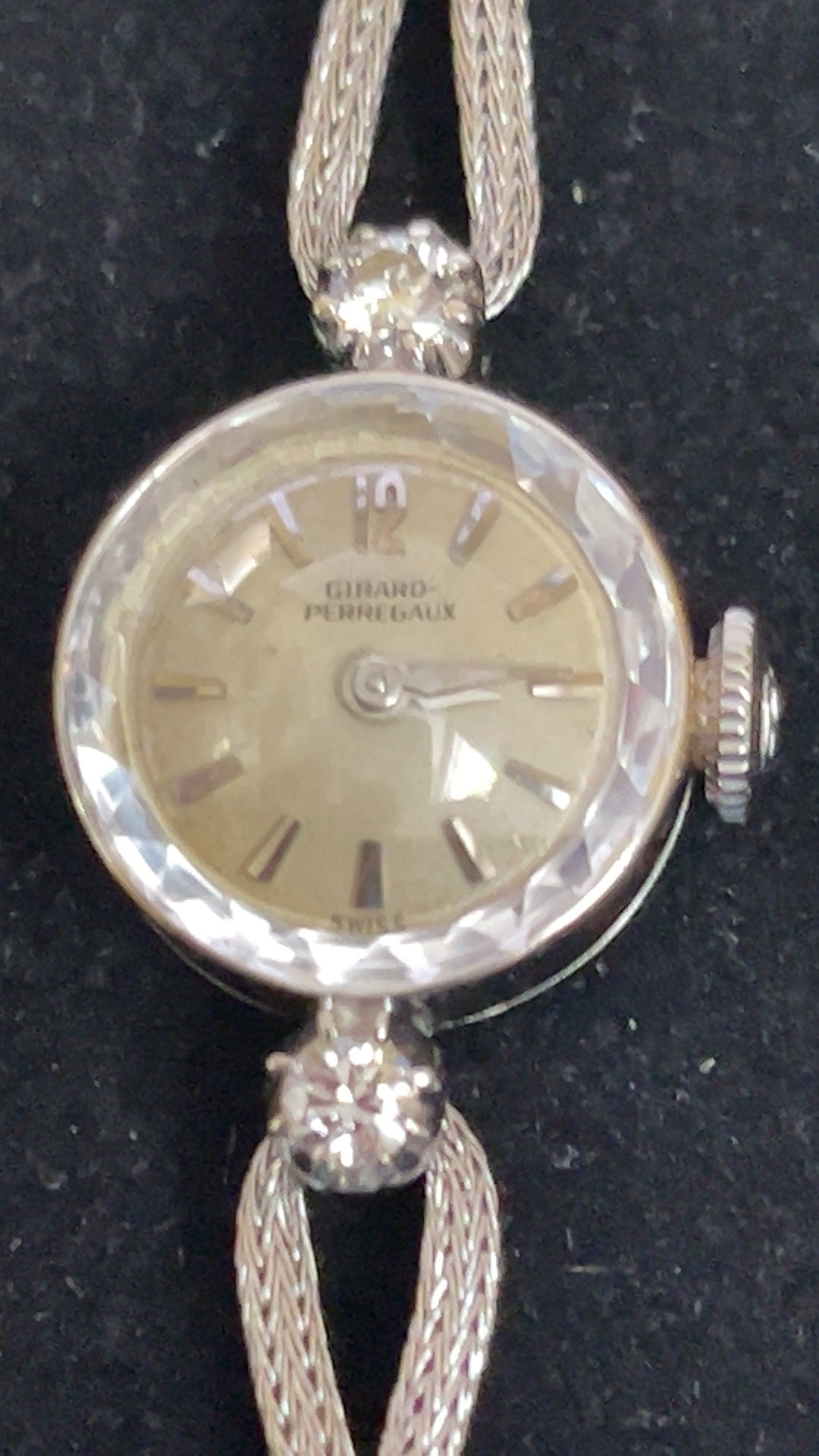 1940s 14K Solid White Gold Elgin Ladies Watch With Two Genuine Diamonds ...