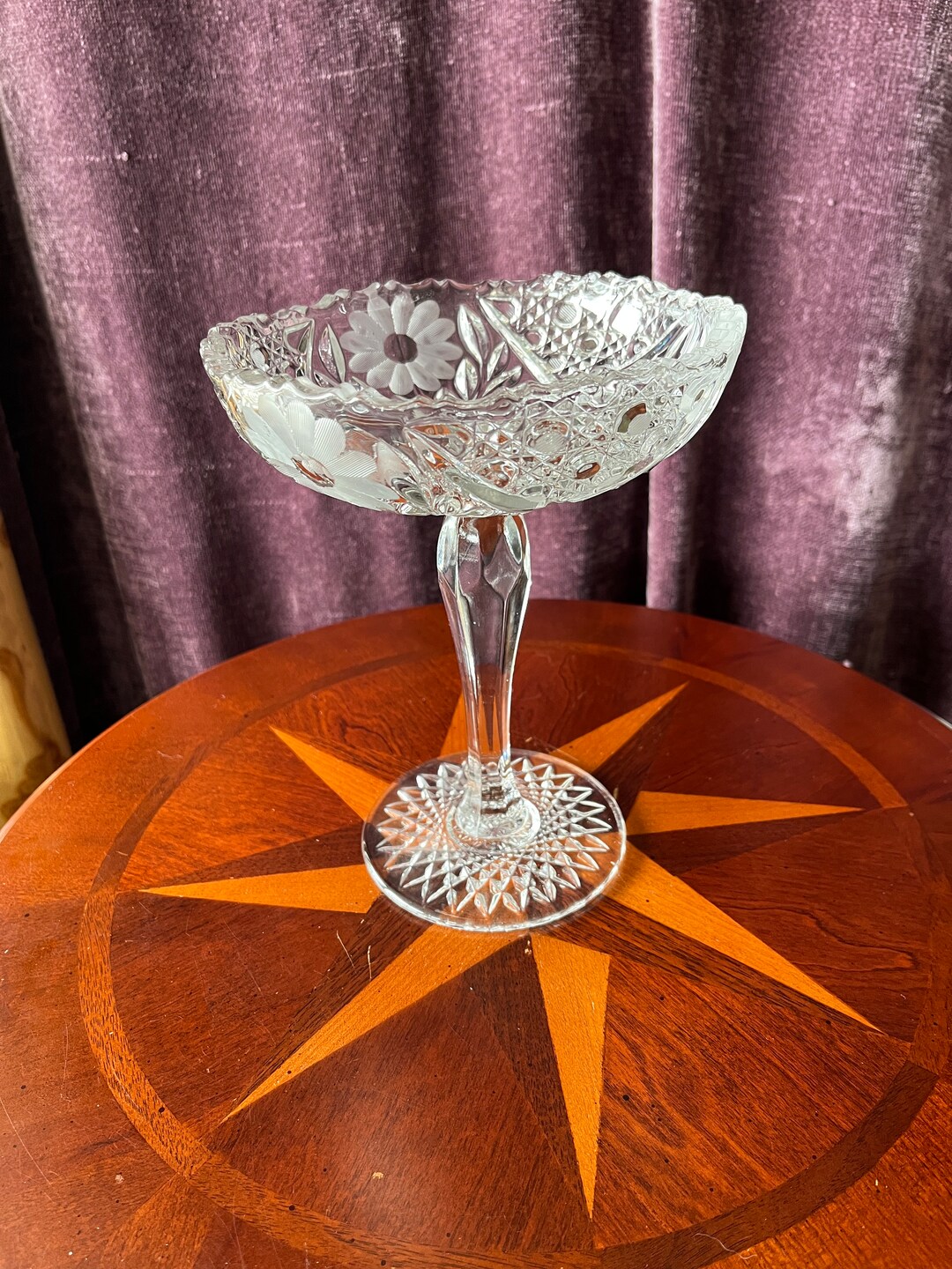 Mid-century Cut Glass Footed Compote Candy Dish - Etsy