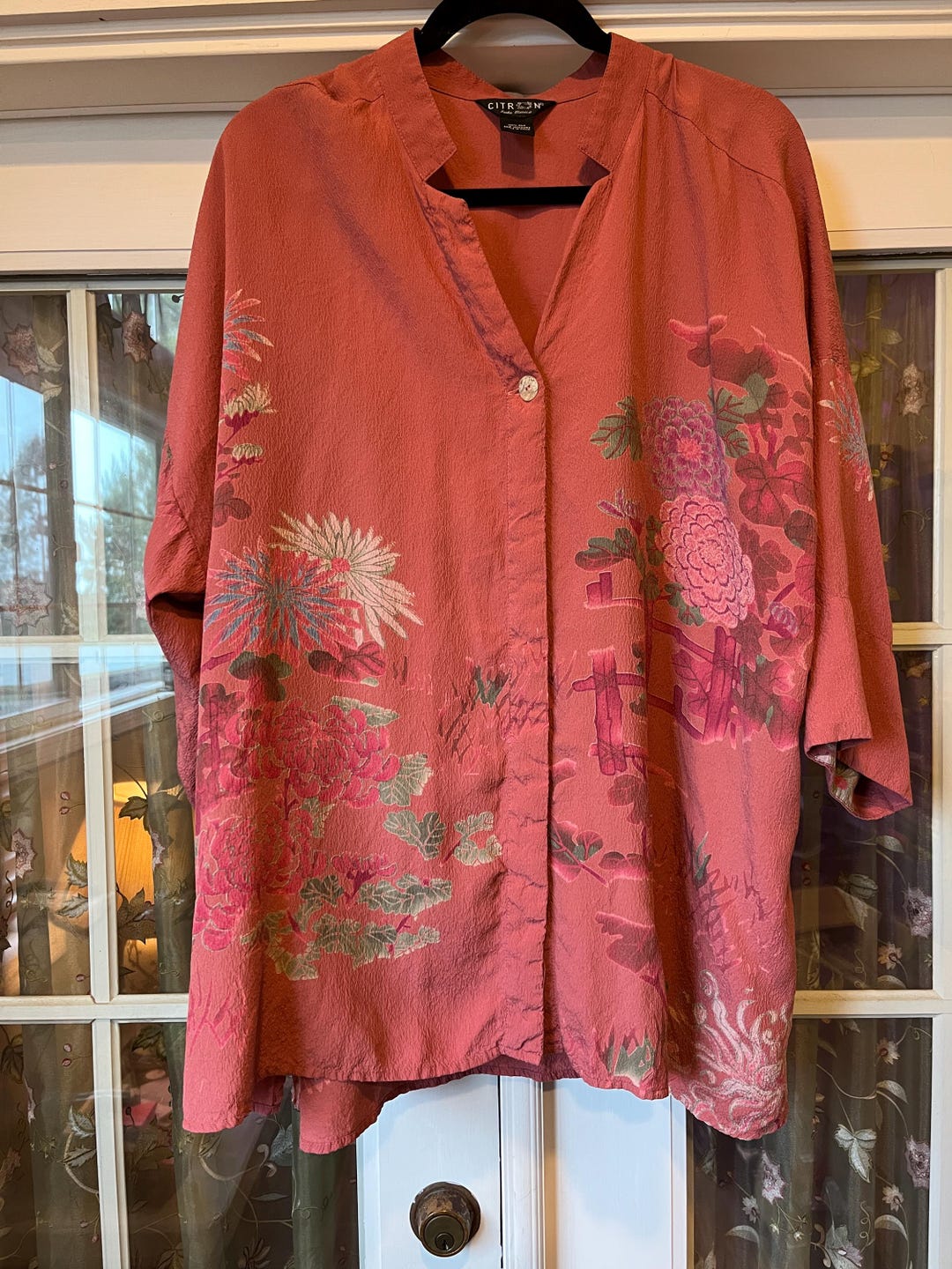 Citron Blouse 100% Silk Pink With Floral Pattern 2X-3X - Etsy