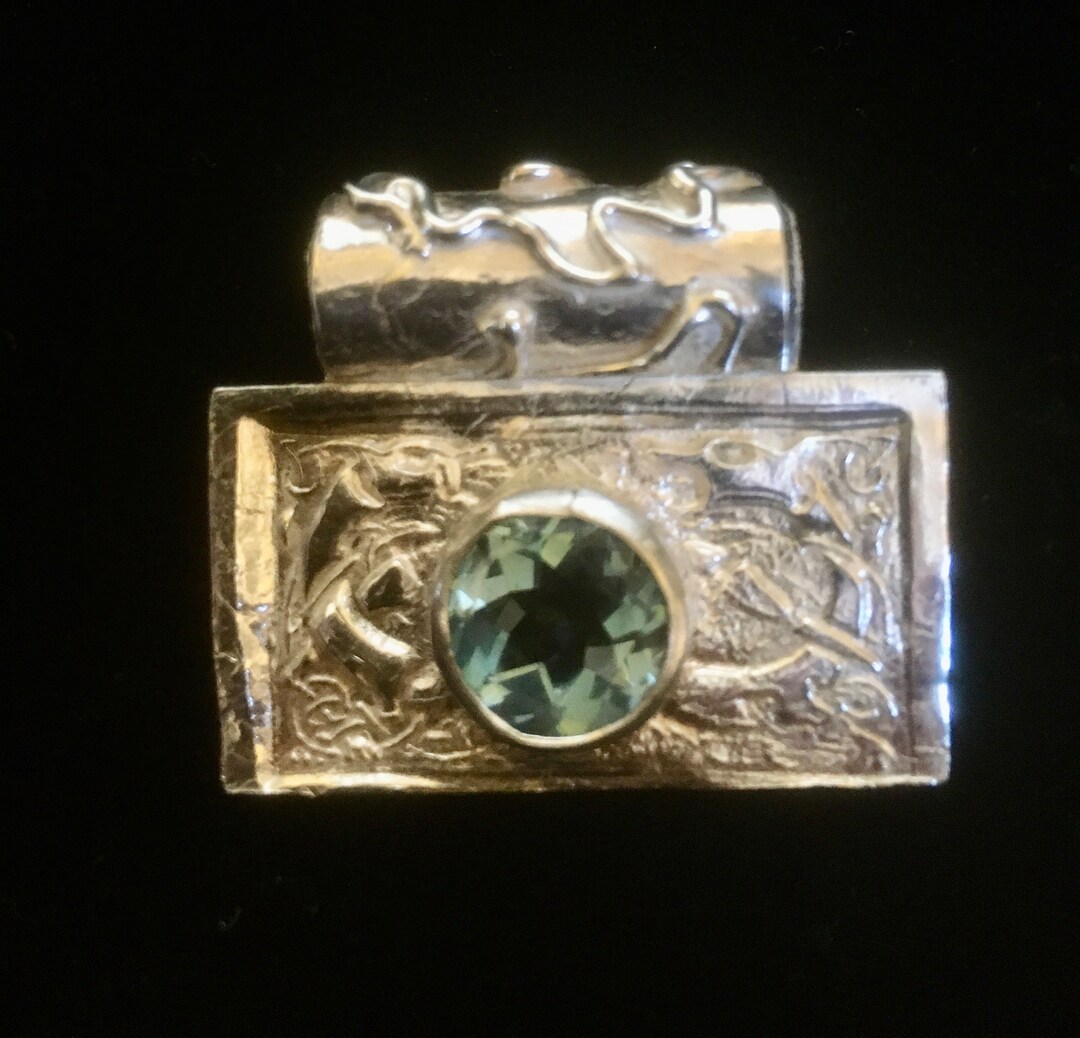 Celtic Treasure Silver Pendant With Dragons and Blue Topaz - Etsy