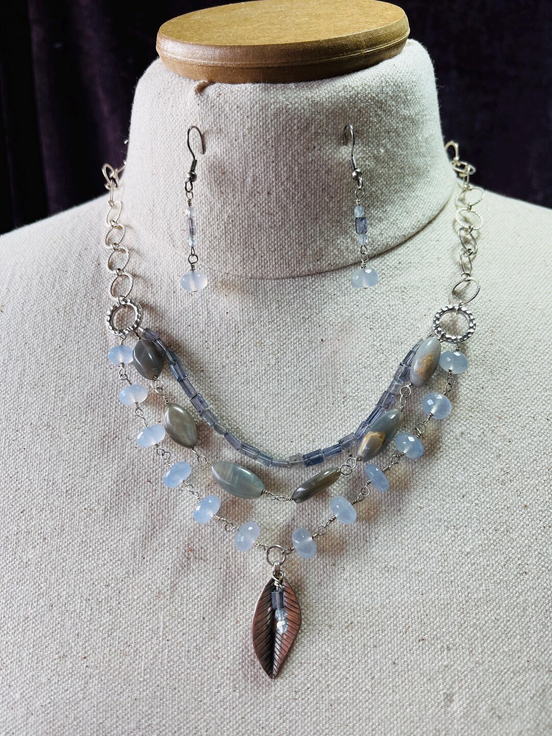 Twilight Three-tier Handcrafted Necklace and Earring Set Semiprecious ...