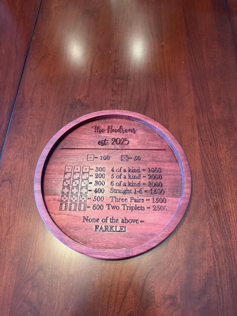 Personalized Hardwood Farkle Board Game | 10" Custom Wood Dice Rolling ...