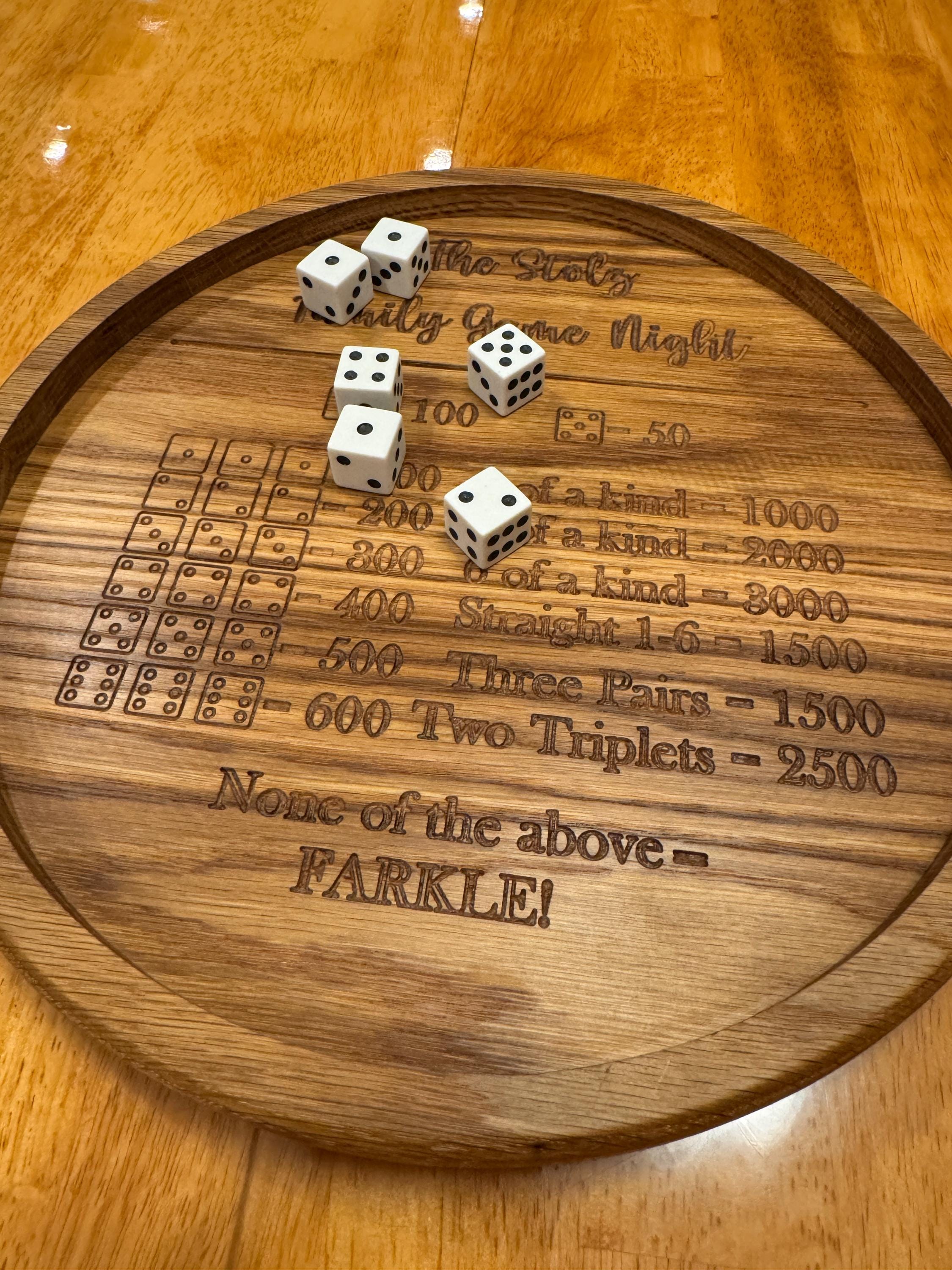 Personalized Hardwood Farkle Board Game | 10" Custom Wood Dice Rolling ...