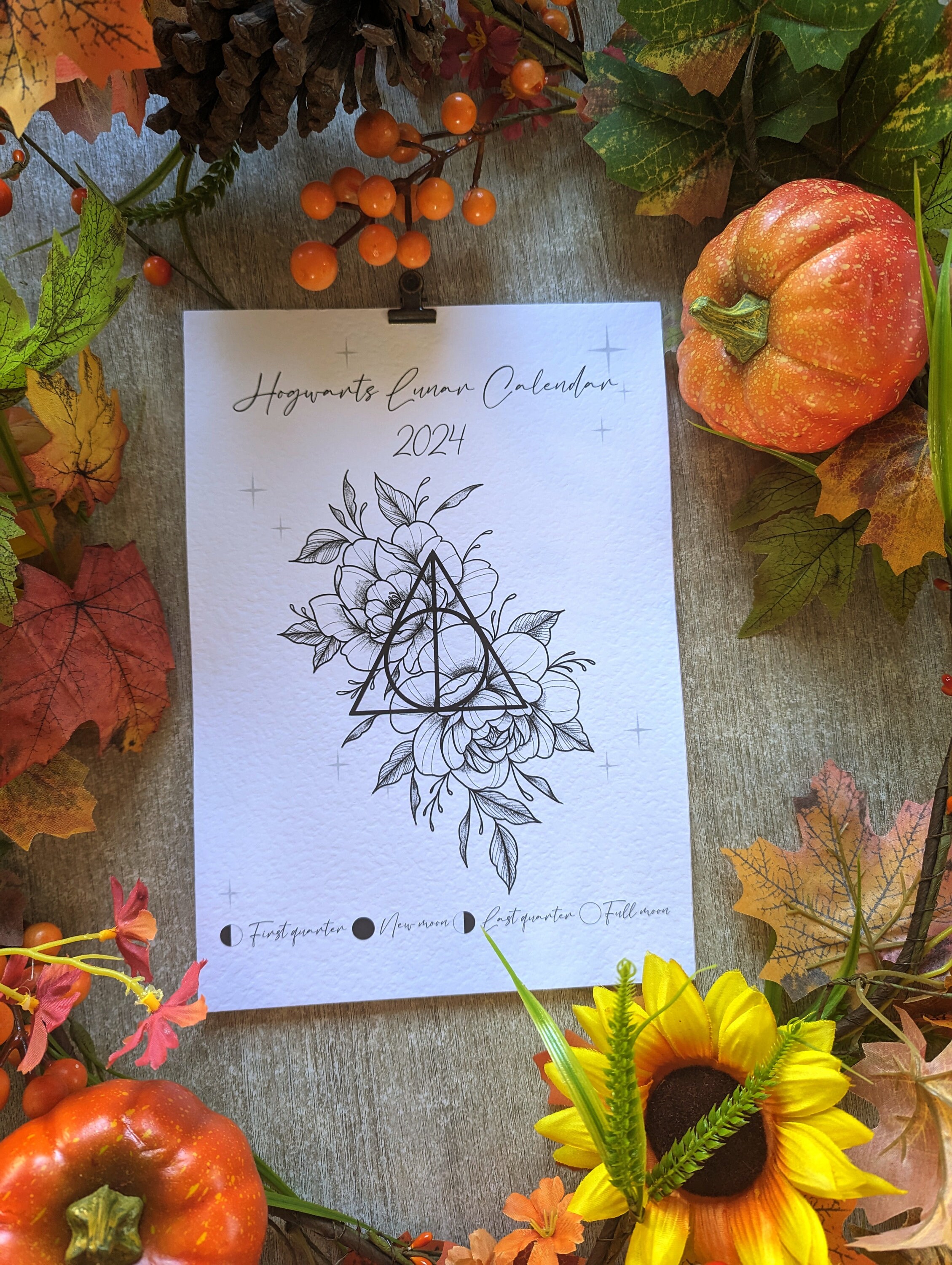 2024 Harry Potter Hogwarts Luna Calendar on White Hammered Card With ...
