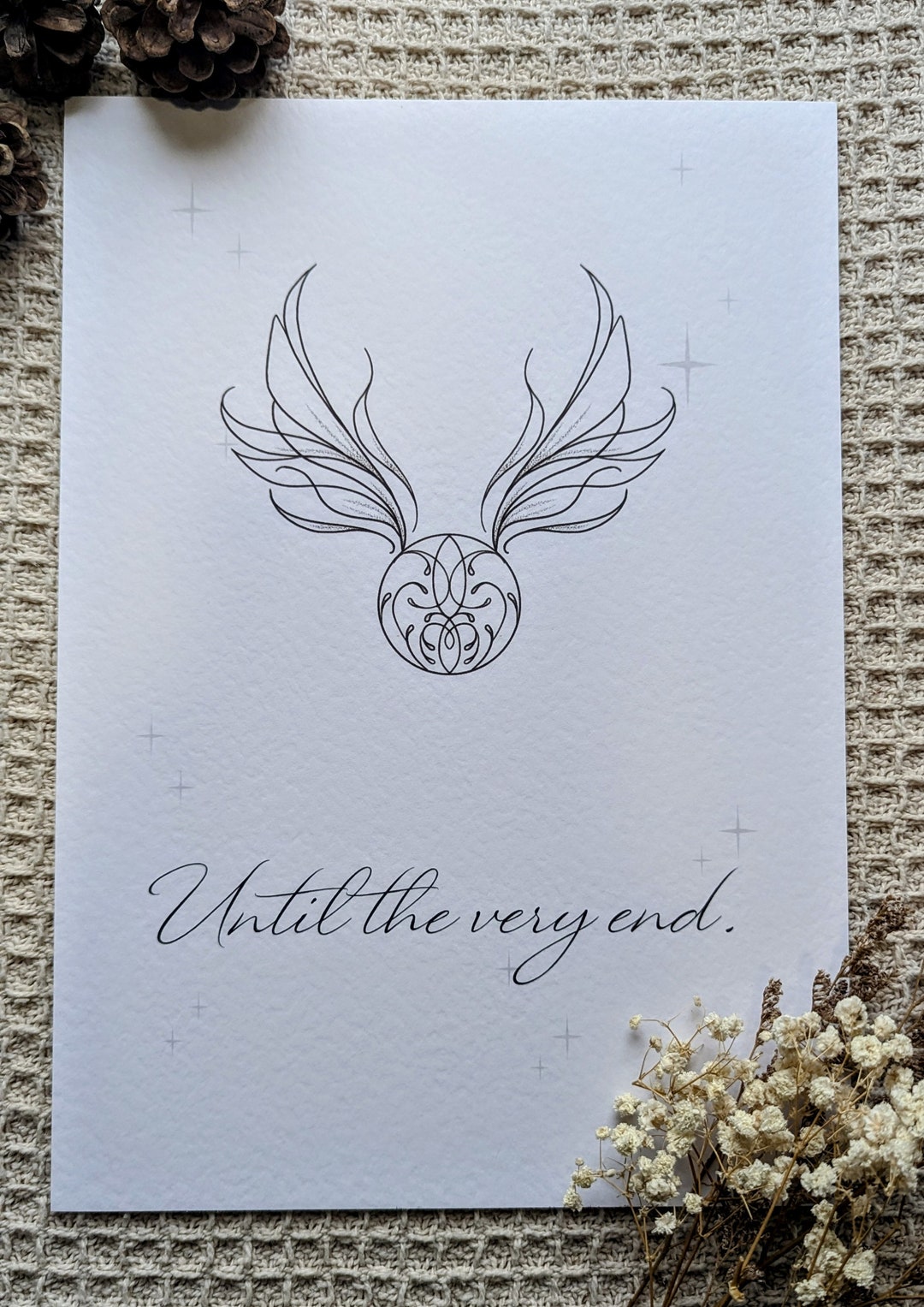 Golden Snitch, Harry Potter Hogwarts Art Print on White Hammered Card ...