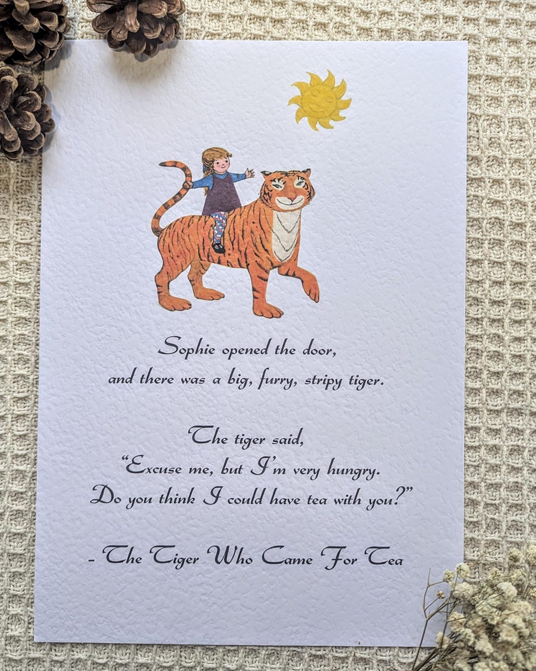The Tiger Who Came for Tea, Art Print on White Hammered Card Size A4 ...