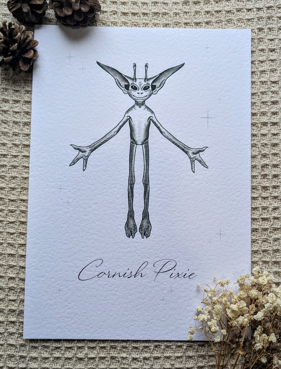 Cornish Pixie. Harry Potter Hogwarts Art Print on White Hammered Card Size A4. Free Combined ...