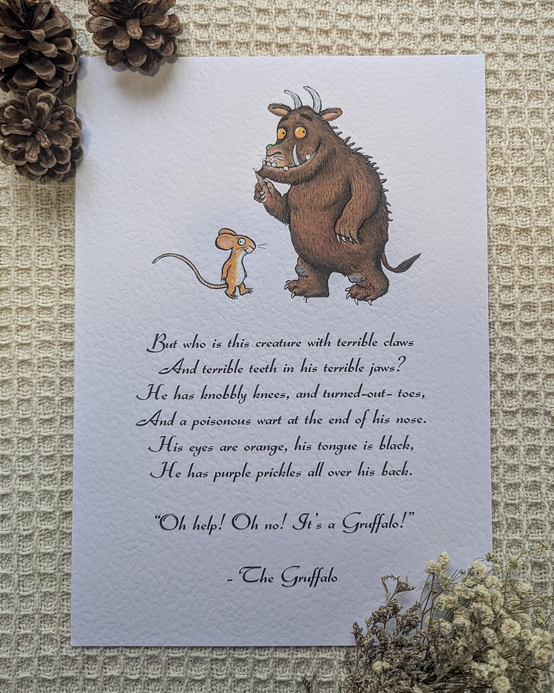 The Gruffalo, Julia Donaldson Art Print on White Hammered Card Size A4 ...