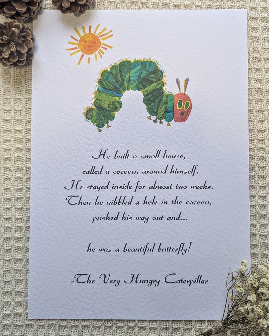 The Very Hungry Caterpillar, Art Print on White Hammered Card Size A4 ...