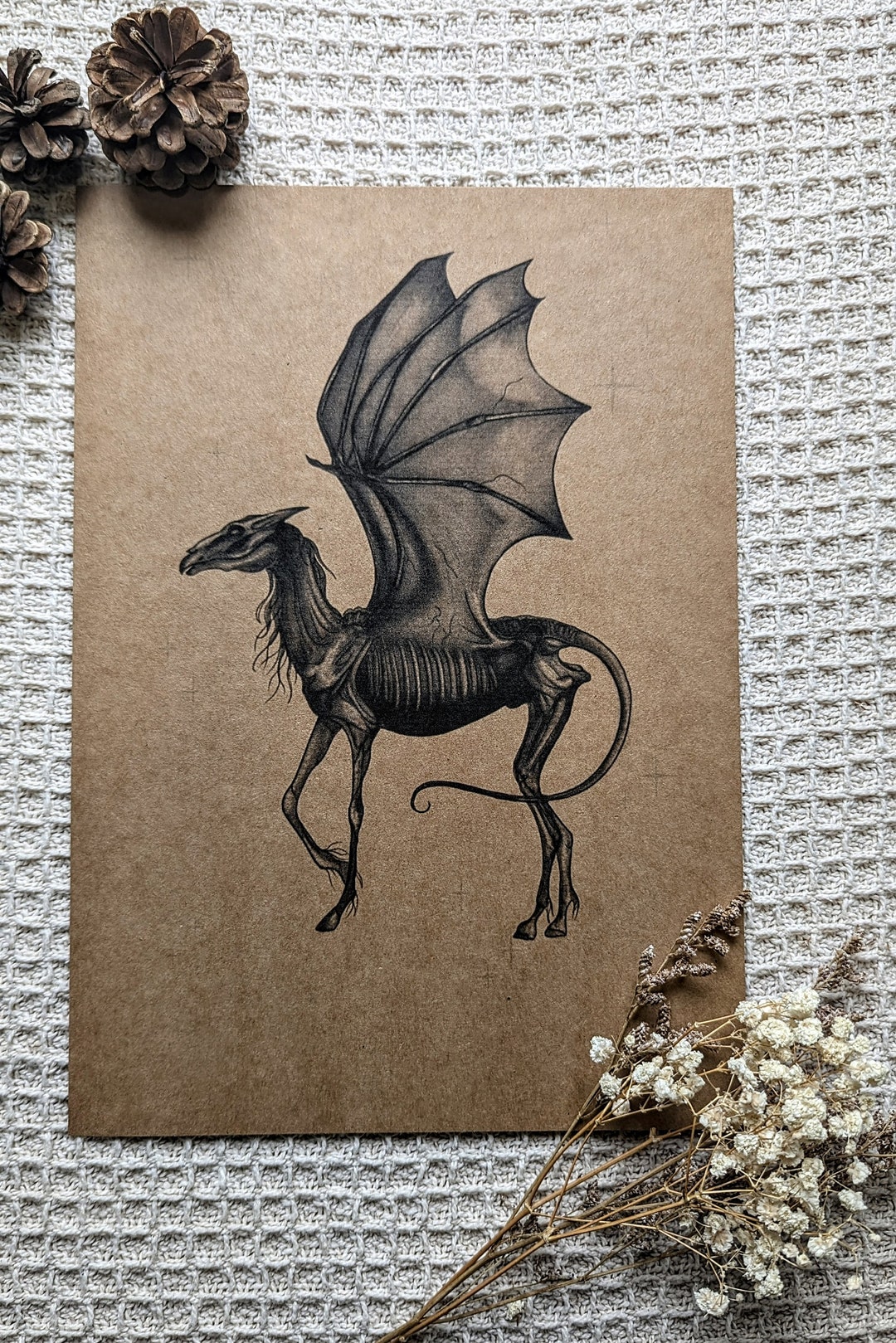 Thestral, Harry Potter Hogwarts Art Print on Brown Kraft Card Size A4 ...