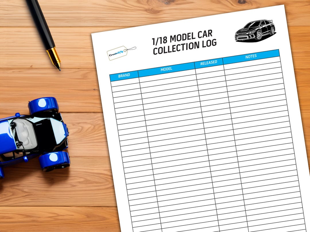 1/18 Scale Model Car Collection Log Sheet. Collection Tracker Sheet ...
