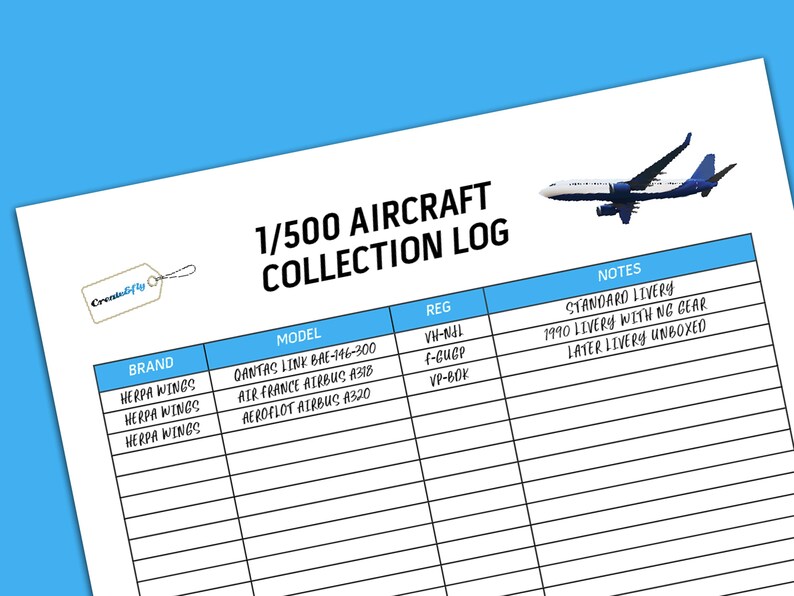 1/500 Scale Model Aircraft Collection Log (PDF). Diecast Airplane ...