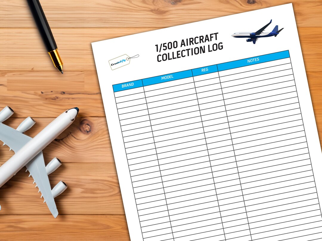 1/500 Scale Model Aircraft Collection Log Sheet. Collection Tracker ...