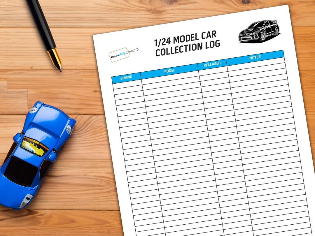 1/24 Scale Model Car Collection Log Sheet. Collection Tracker Sheet ...
