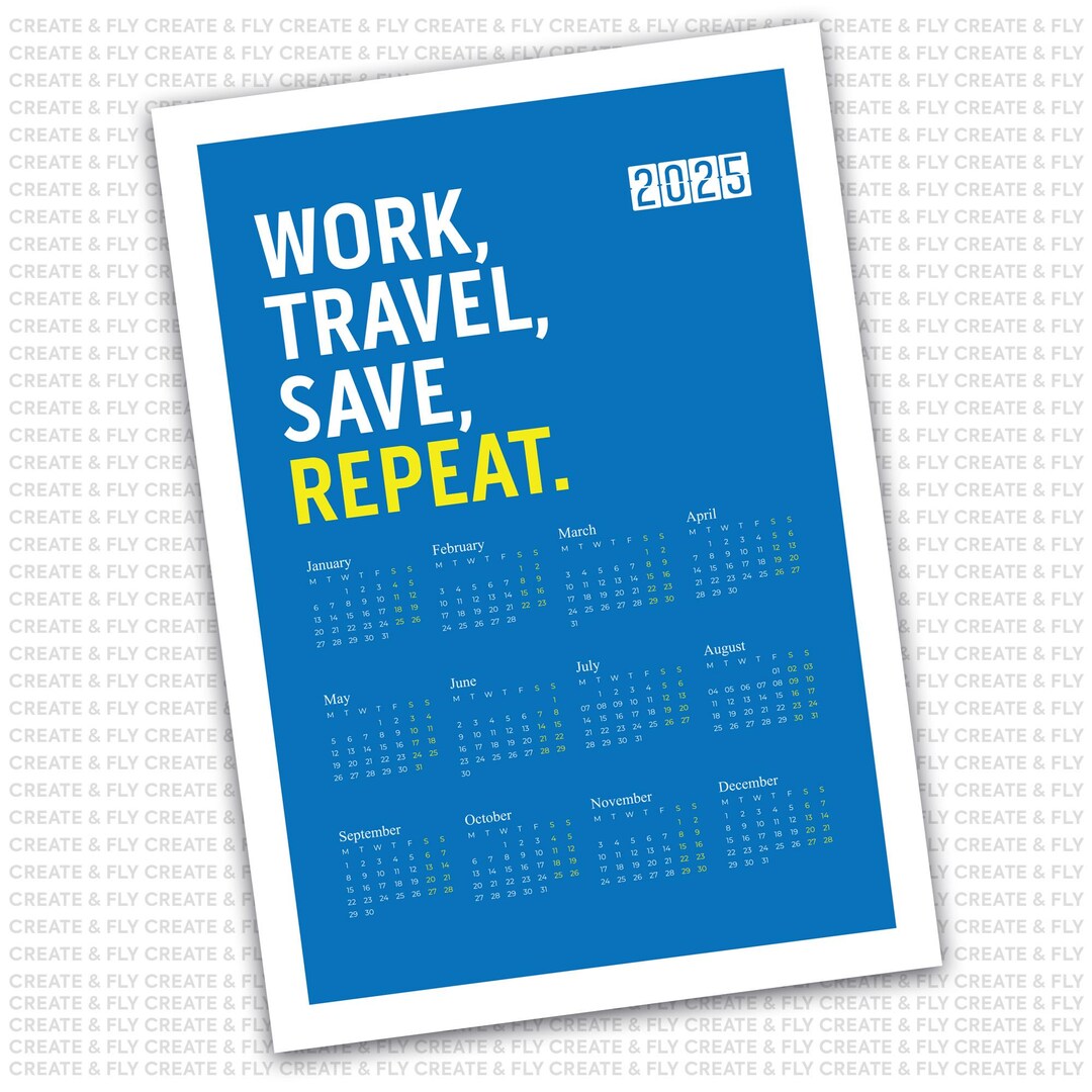 2025 Full Year in View Calendar Travel Diary Positivity Work to Live ...