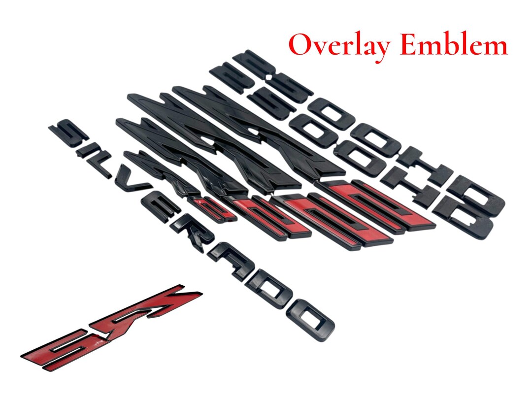 Gloss Black Red Silverado Overlay Letters Emblem - Fits 2022-2026 ...
