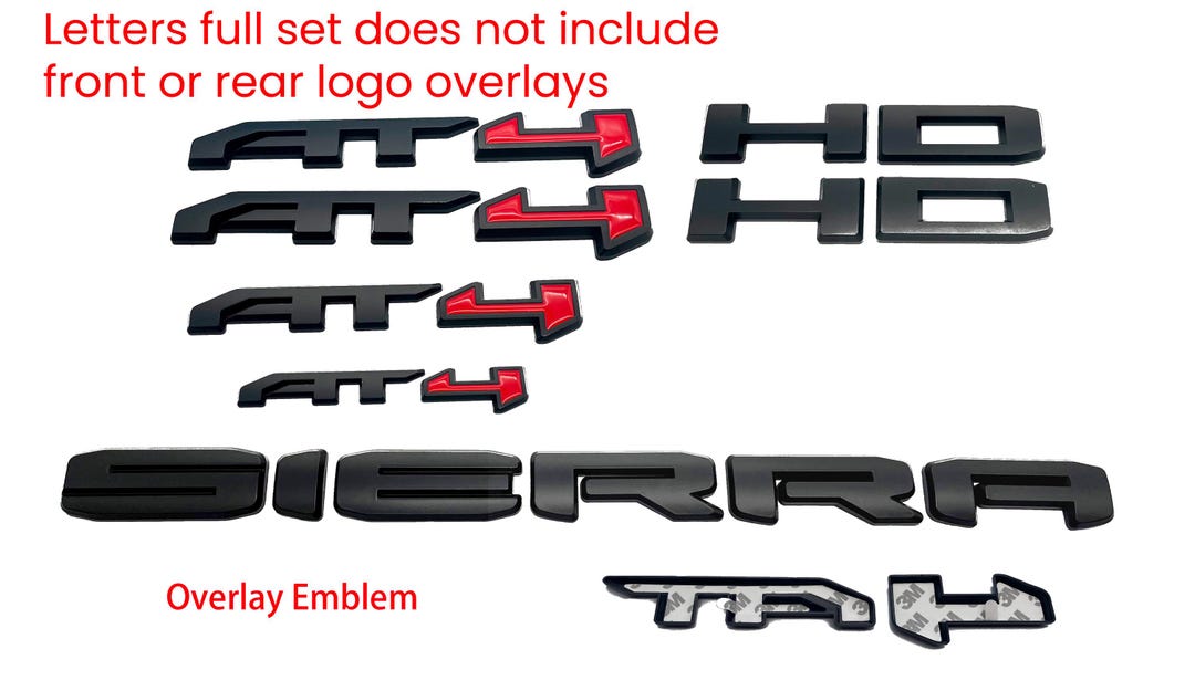 NEW Overlay Red Black AT4 HD Overlay Emblem Sierra Fit 2019-2026 GMC ...