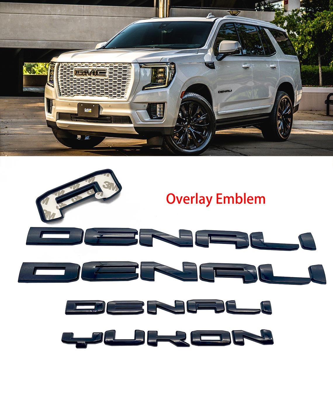 4pcs Gloss Black Overlay Emblems Kit 2021-2026 Yukon Denali Letters ...