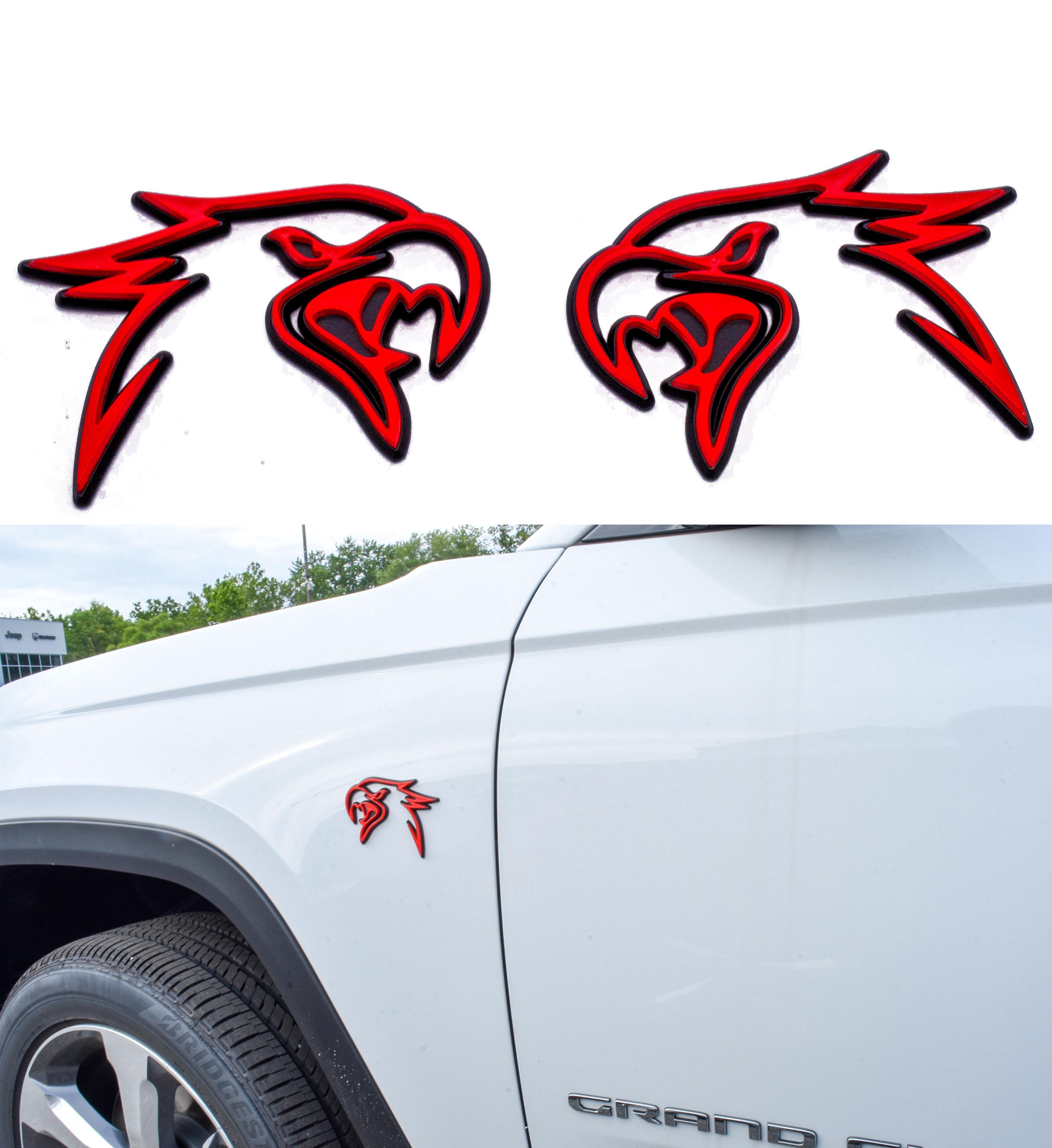 Red on Black Double Layer Eagle Hawk Fender Badges Emblem 4x3in | 2 ...