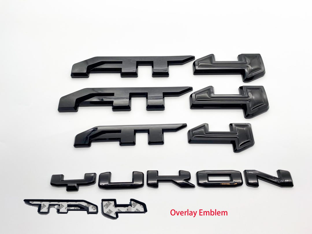 4pcs Gloss Black Overlay Emblems Kit 2021-2026 Yukon AT4 Letters Emblem ...