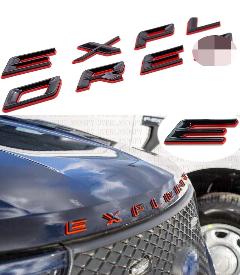 Black on Red 3D Front Hood Explorer Letters Decal Fit for 2011-2026 ...