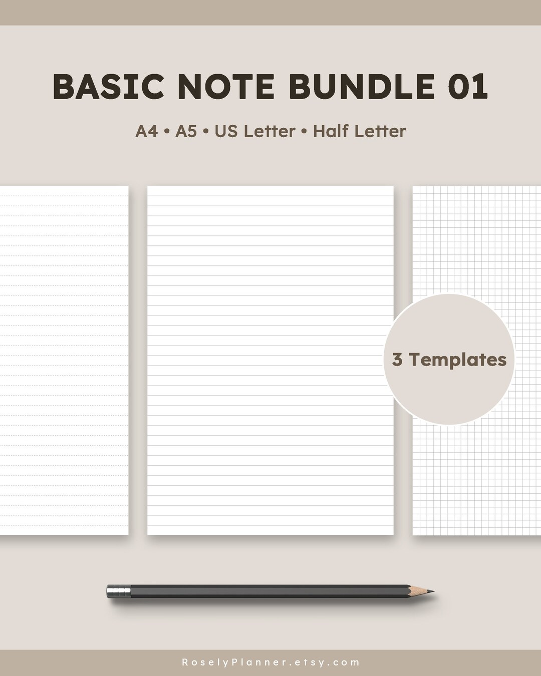 Basic Note Template Lined Dotted Grid Printable Inserts for Bullet ...