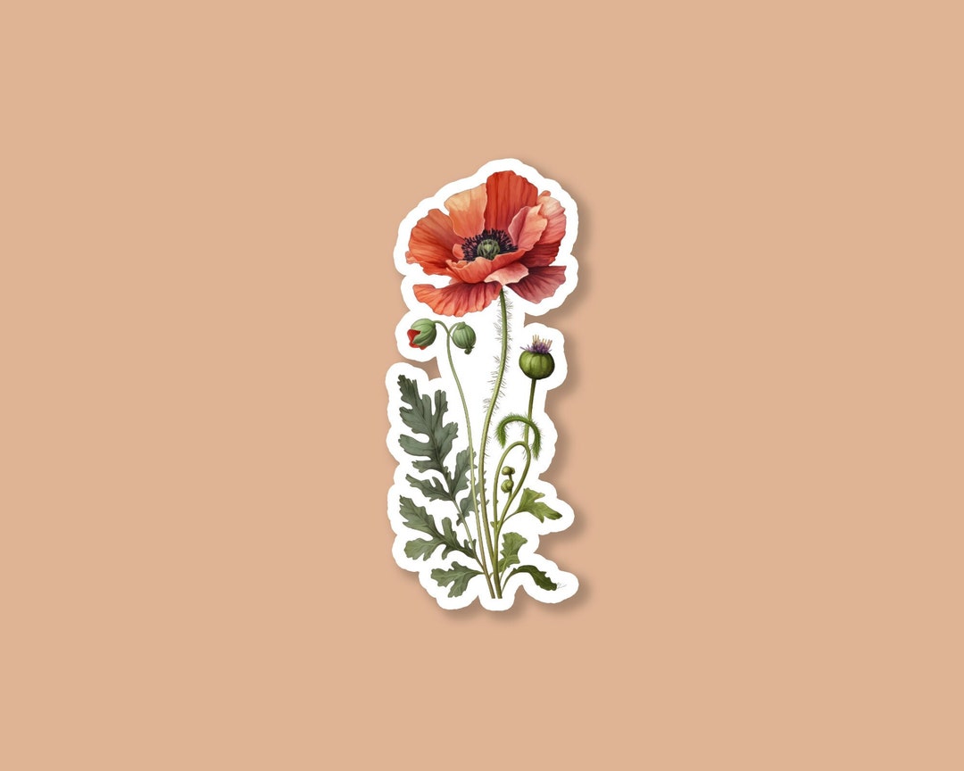 August Birth Flower Sticker, Poppy Sticker, Birth Flower Sticker ...