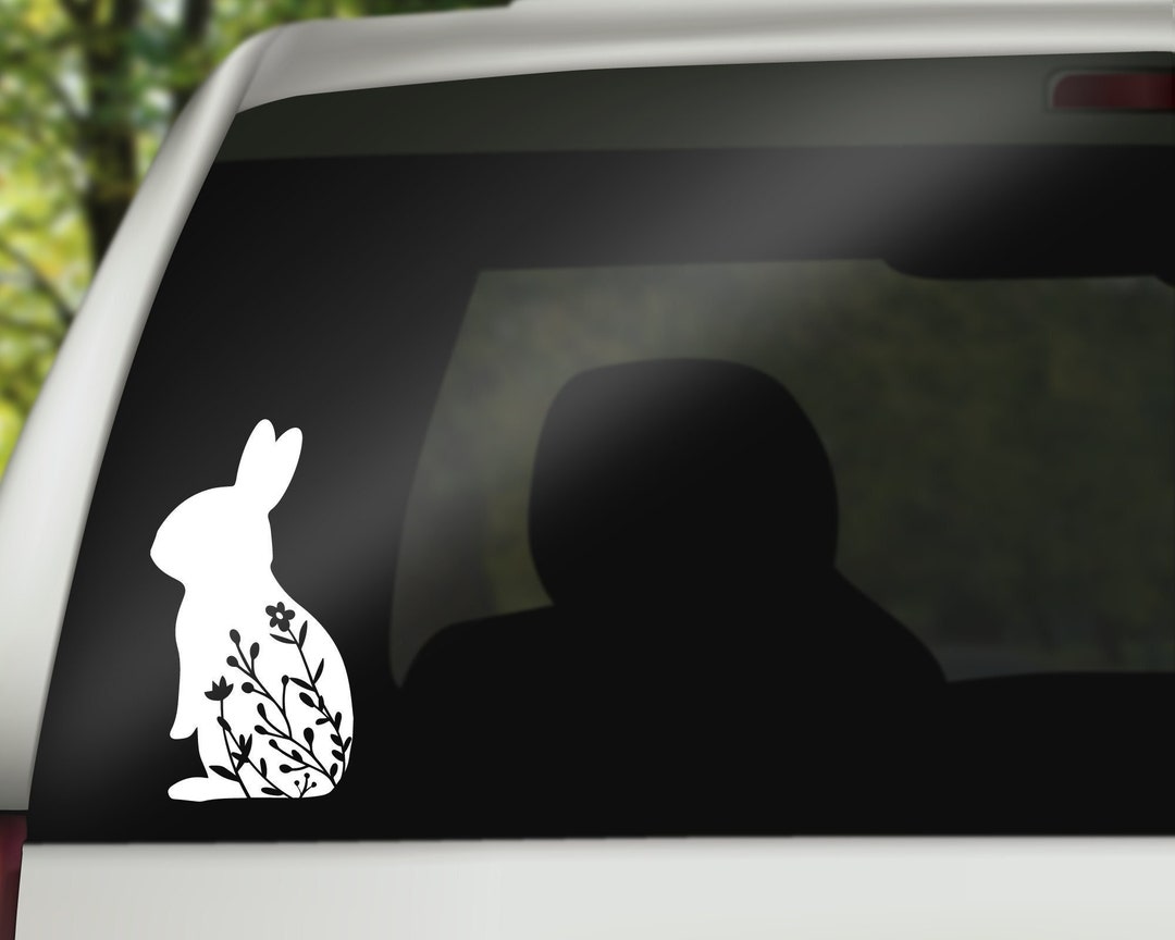 Floral Rabbit Decal, Floral Rabbit Sticker, Floral Animal Decal, Floral ...
