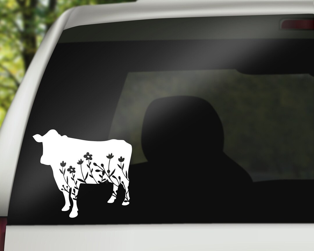 Floral Cow Decal, Floral Cow Sticker, Cow Decal, Cow Sticker, Car Decal ...
