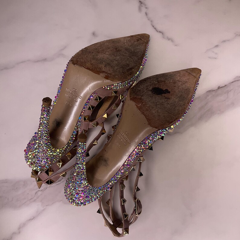 Crystal Valentino Rockstud Heels • Authentic Upcycled Designer • AB ...