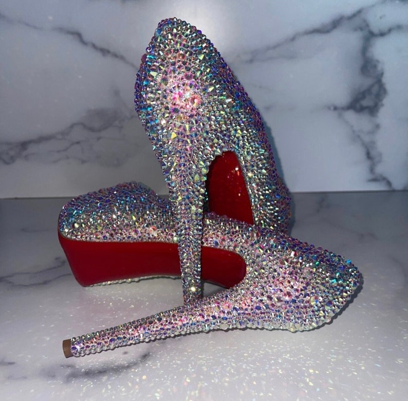 Platform Stiletto Heels Hand Covered in AB Unicorn Crystals | Upcycled ...