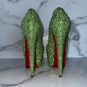 Peridot Green Crystal Red Bottom High Heel Stiletto Pumps Authentic ...