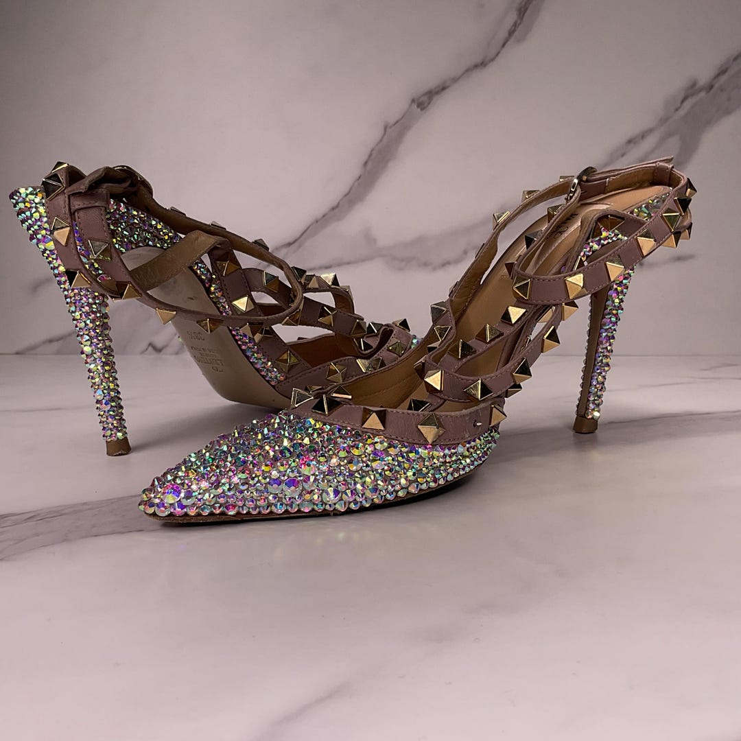 Crystal Valentino Rockstud Heels • Authentic Upcycled Designer • AB ...