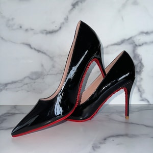 Black Red Bottom Pumps With Expertly, Hand Placed Red Crystals | 4 Inch ...