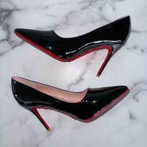 Black Red Bottom Pumps With Expertly, Hand Placed Red Crystals | 4 Inch ...