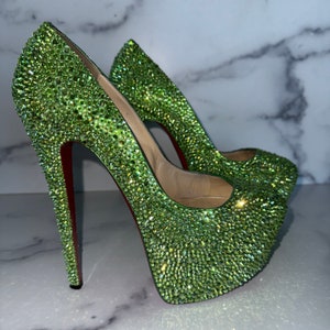 Peridot Green Crystal Red Bottom High Heel Stiletto Pumps Authentic ...