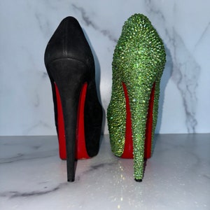Peridot Green Crystal Red Bottom High Heel Stiletto Pumps Authentic ...