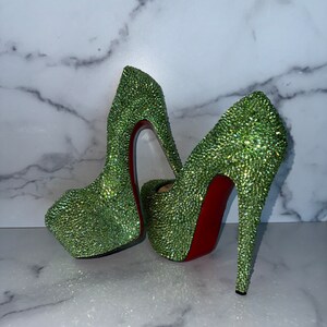 Peridot Green Crystal Red Bottom High Heel Stiletto Pumps Authentic ...