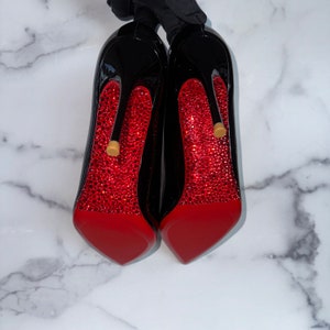 Black Red Bottom Pumps With Expertly, Hand Placed Red Crystals | 4 Inch ...