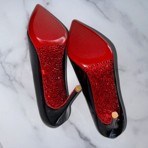 Black Red Bottom Pumps With Expertly, Hand Placed Red Crystals | 4 Inch ...