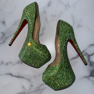 Peridot Green Crystal Red Bottom High Heel Stiletto Pumps Authentic ...