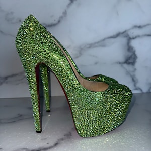 Peridot Green Crystal Red Bottom High Heel Stiletto Pumps Authentic ...
