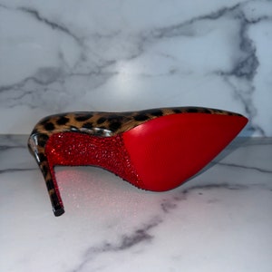 Leopard Heels With Crystal Bling Red Bottoms, Stiletto High Heel Pumps ...