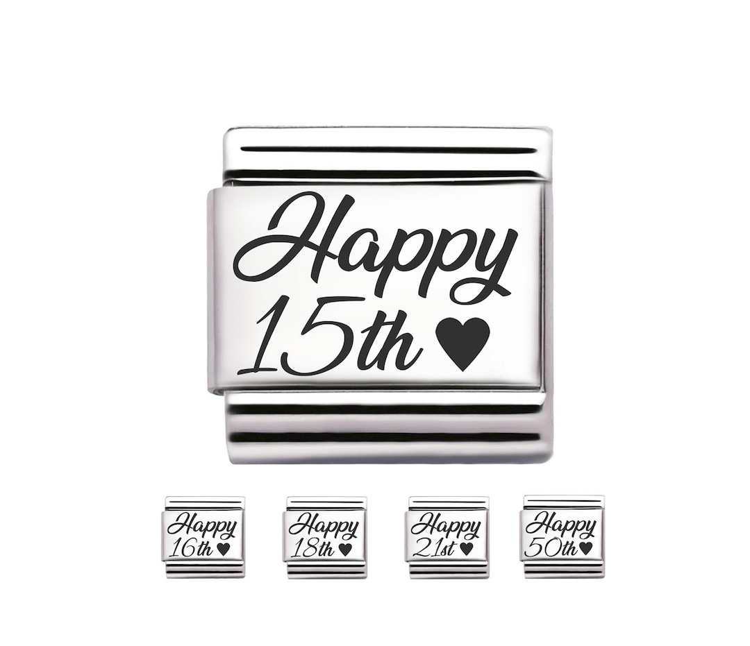Personalised Happy Birthday Italian Charm Custom Number Engraved Bead ...